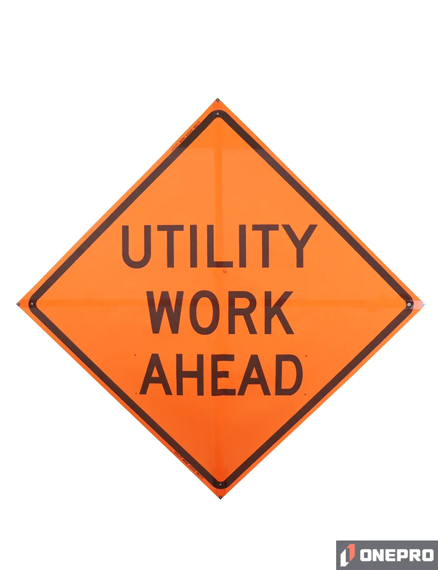 Utility Work Ahead - 48" x 48" Mesh Roll Up Construction Signs - W21-7