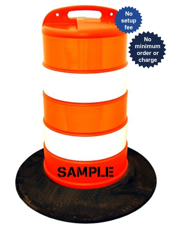 37" Tall Channelizer Drum w/Four 6" HI Ref Stripes,Recycled Tire Base ...