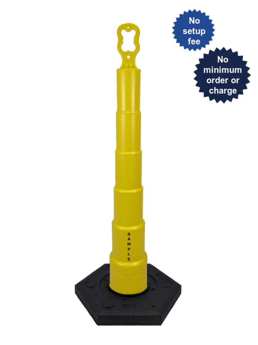 42" Yellow Ez-Grab Channelizer 16 Lb Base w/ Custom Lettering